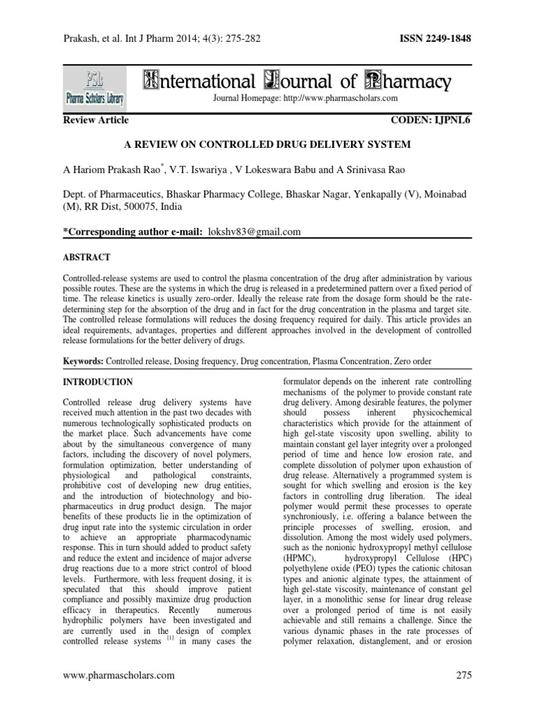 A Review On Controlled Drug Delivery System | PDF | Polymers | Dose ...