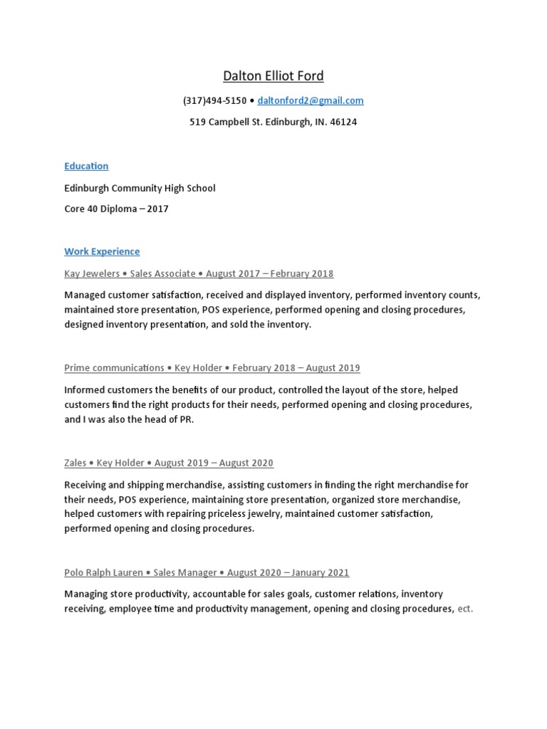 Dalton Ford Resume 2020 | PDF