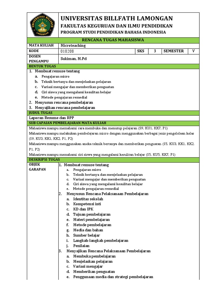 Microteaching dan RPP Mahasiswa | PDF | Karier & Perkembangan
