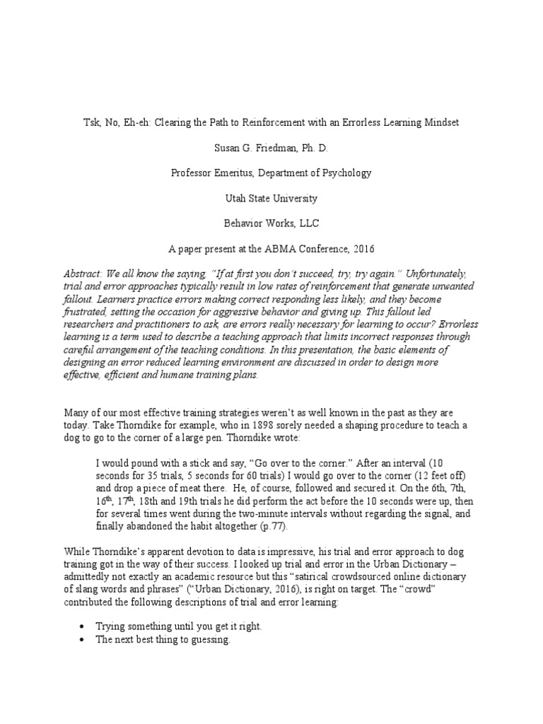 Errorless Learning | PDF | Reinforcement | Learning