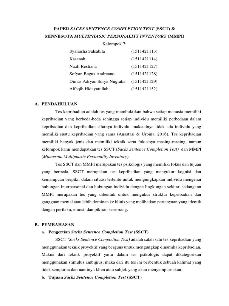 Panduan Lengkap Tes SSCT Psikologi | PDF