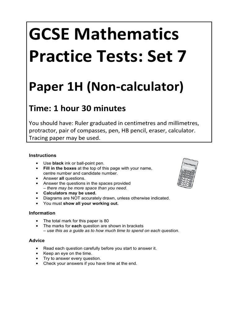 GCSE Maths Practice Test 1H | PDF | Handedness | Interest