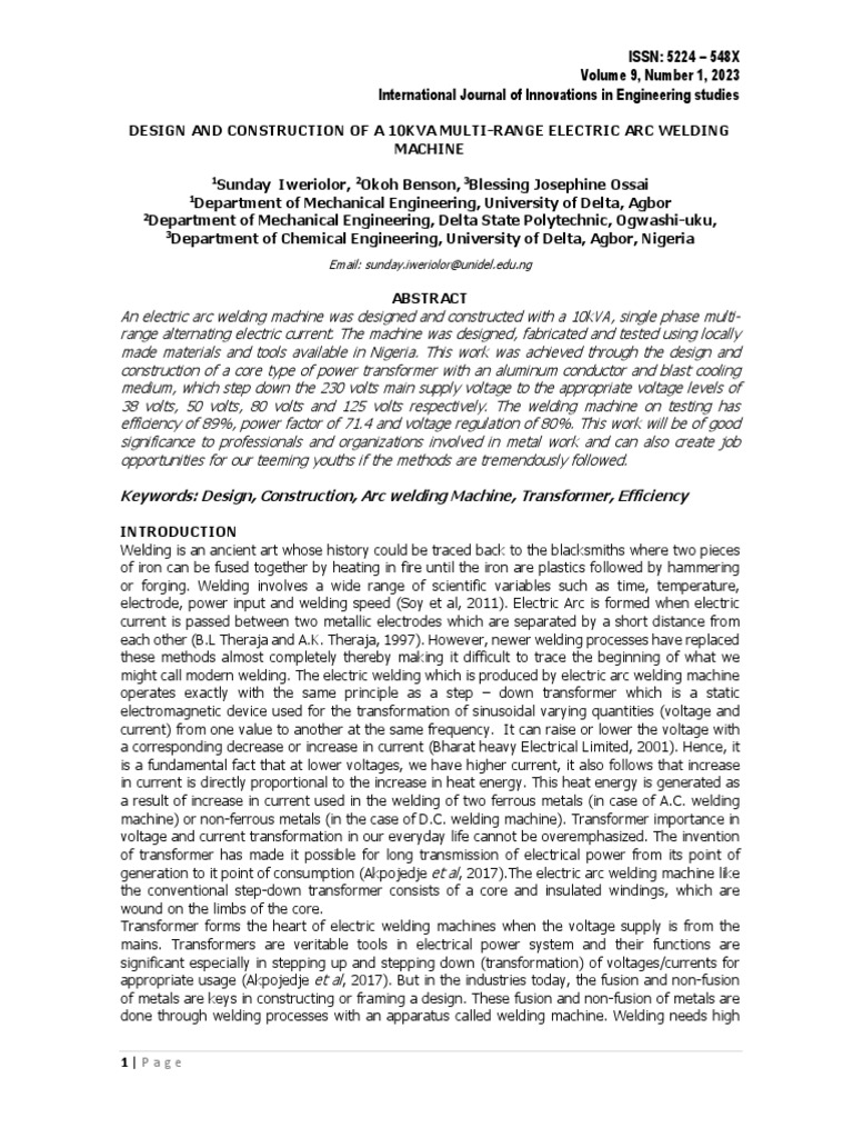 10kVA Arc Welding Machine Design | PDF | Transformer | Construction