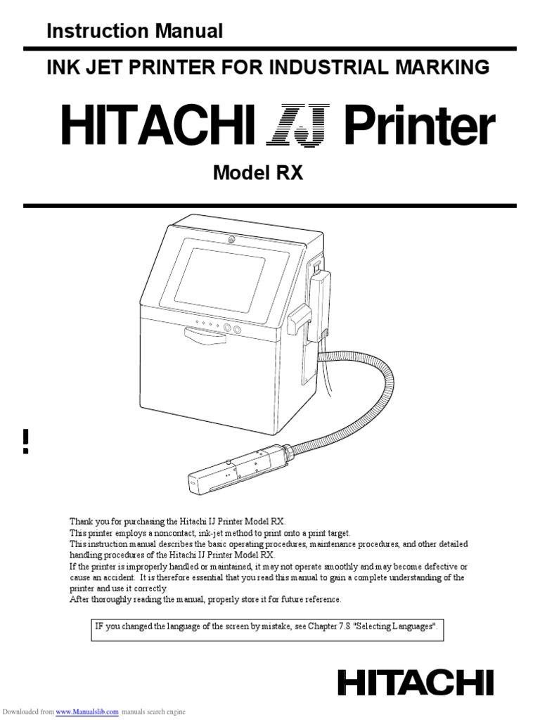 Hitachi Printer: Instruction Manual Ink Jet Printer For Industrial ...