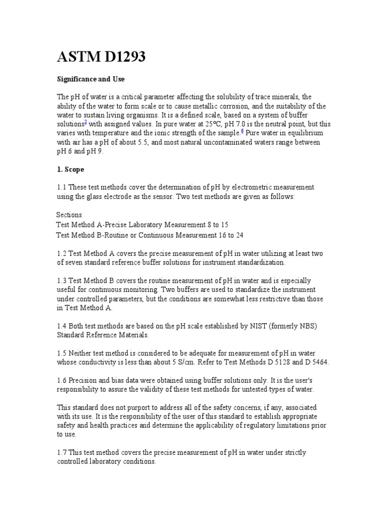 Astm D1293 | PDF | Ph | Chemical Substances