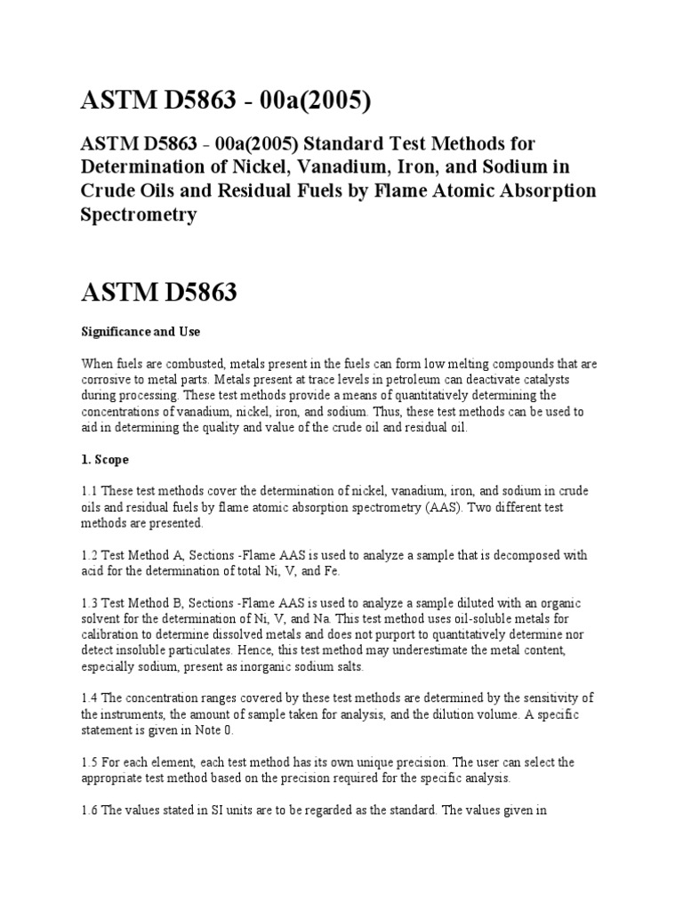 Astm D5863 | PDF | Atomic Absorption Spectroscopy | Sodium