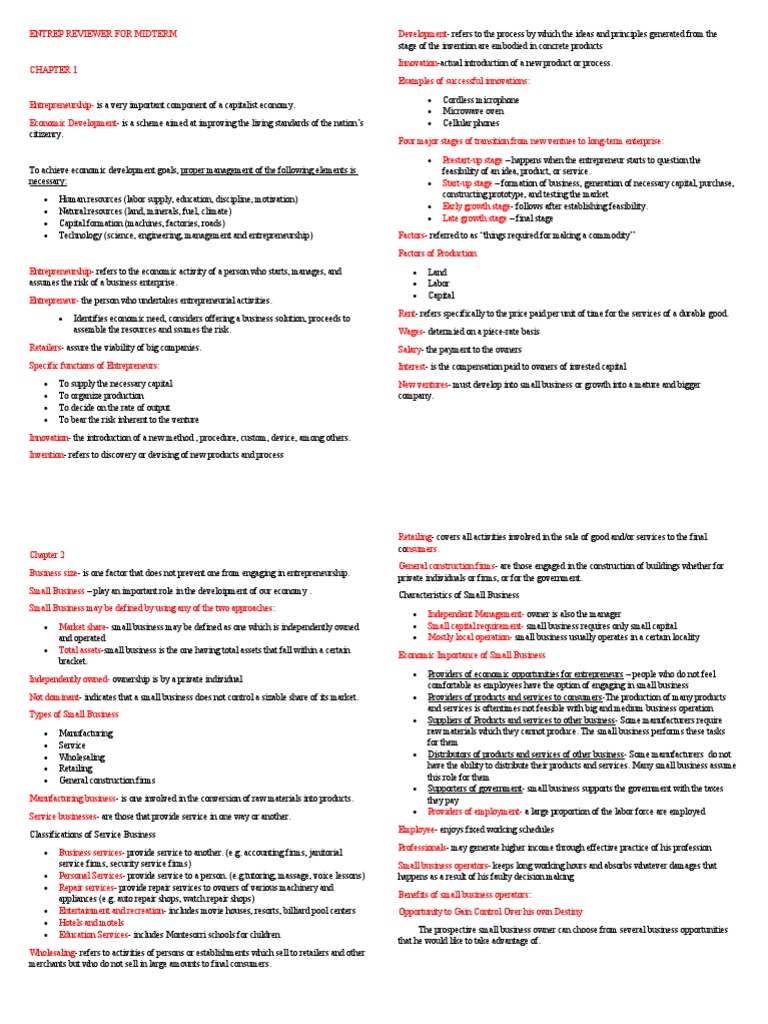 Entrep Reviewer | PDF | Entrepreneurship | Small Business