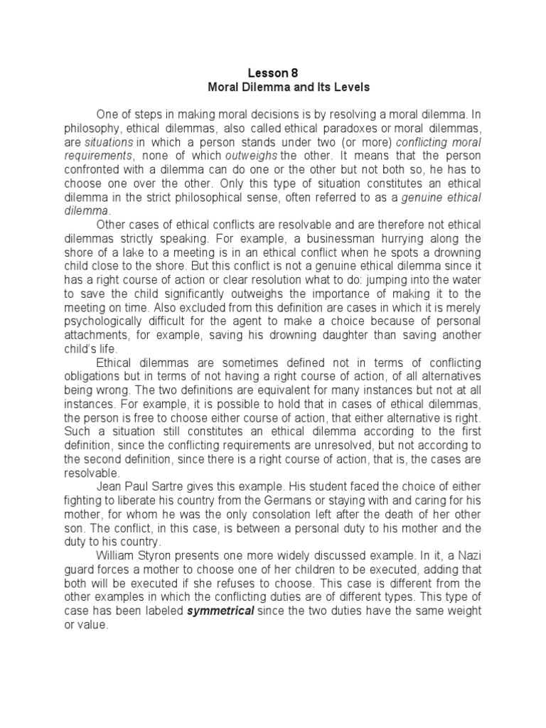 Lesson 8 Moral Dilemma | PDF