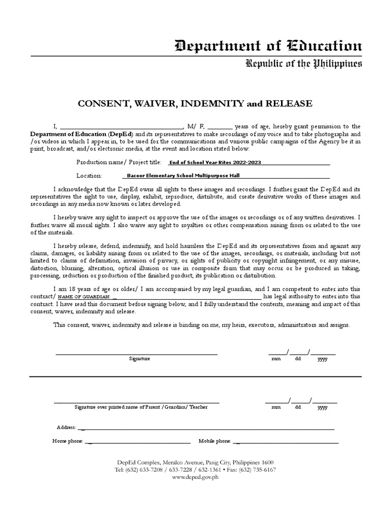 Consent Form | PDF | Indemnity | Public Sphere