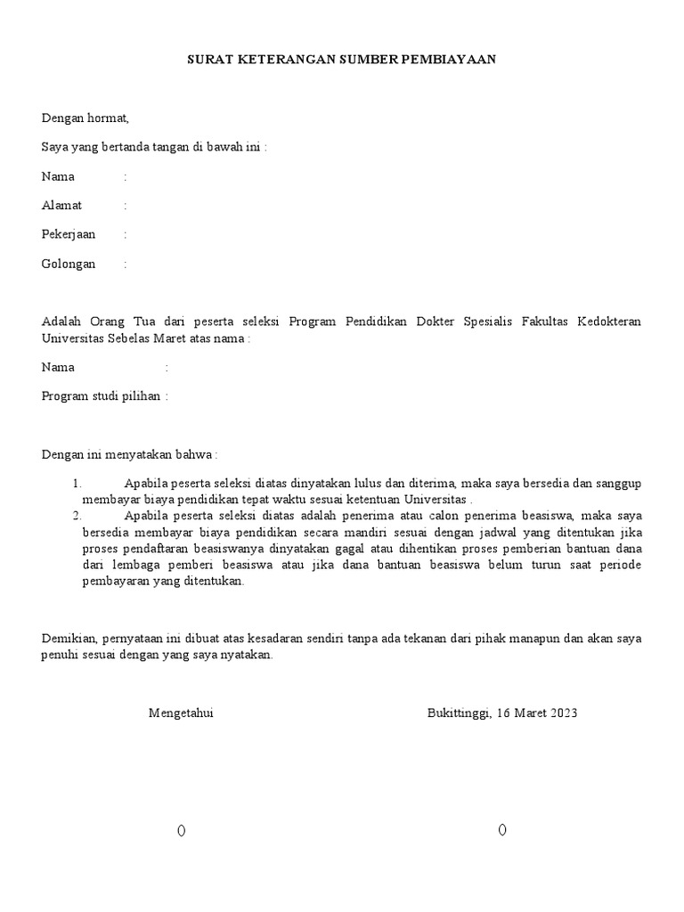 Surat Keterangan Sumber Pembiayaan | PDF