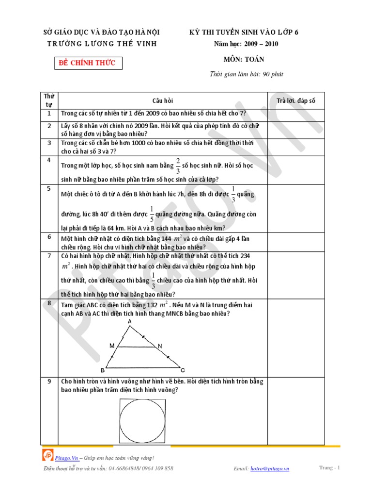 Đề thi toán LTV năm 2009 - 2020 | PDF