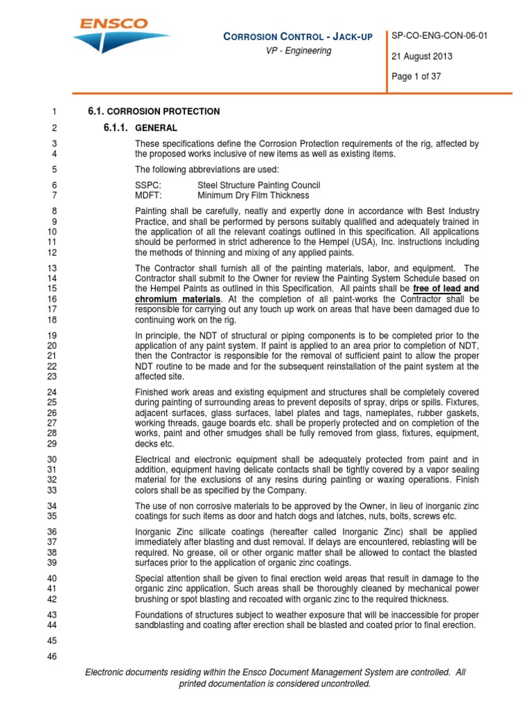 Corrosion Control - Jack-Up - SP-CO-ENG-CON-06-01 | PDF | Paint | Coating