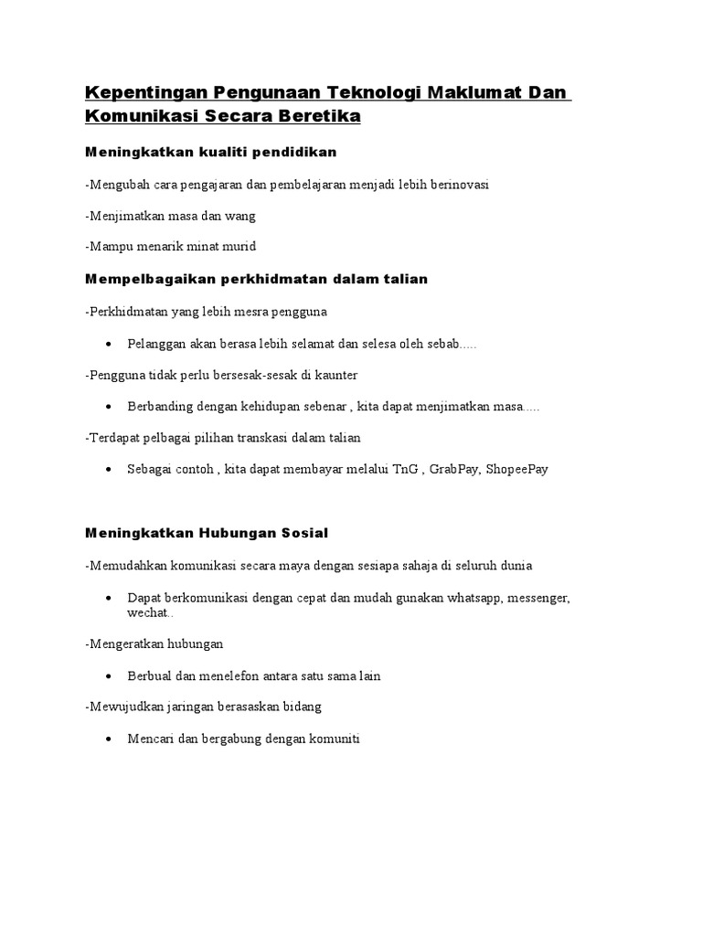 Kepentingan Pengunaan Teknologi Maklumat Dan Komunikasi Secara Beretika ... Kepentingan Pengunaan Teknologi Maklumat Dan Komunikasi Secara Beretika ...