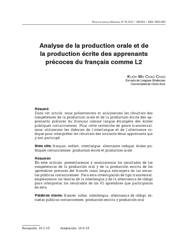 Analyse de l'interlangue en français L2 | PDF | Genre grammatical | Nom ...
