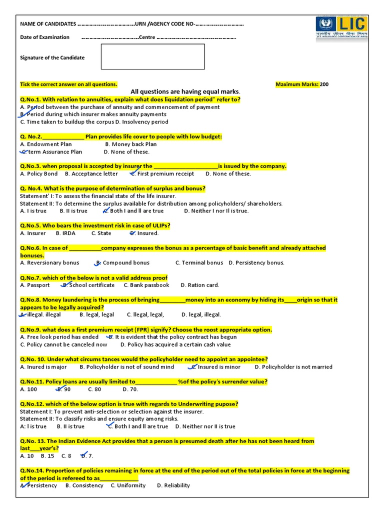 200 Question Papers | PDF | Insurance | Life Insurance