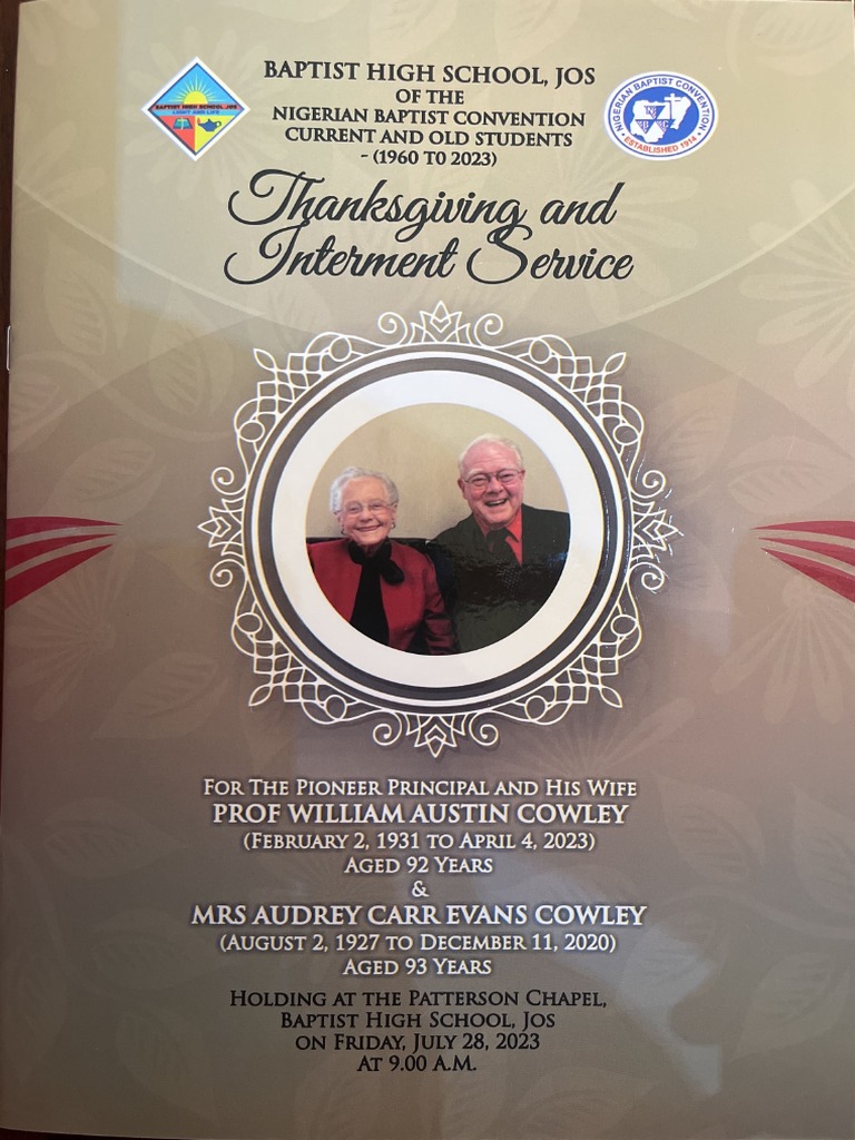 Prof Cowley and Mrs Audrey Thanksgiving and Interment Service | PDF
