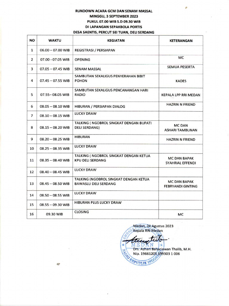 Rundown GCM Senam Massal | PDF
