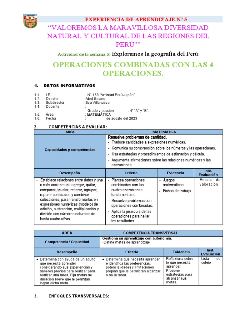 Matematica Operaciones Combinadas Con Las 4 Operaciones Pdf