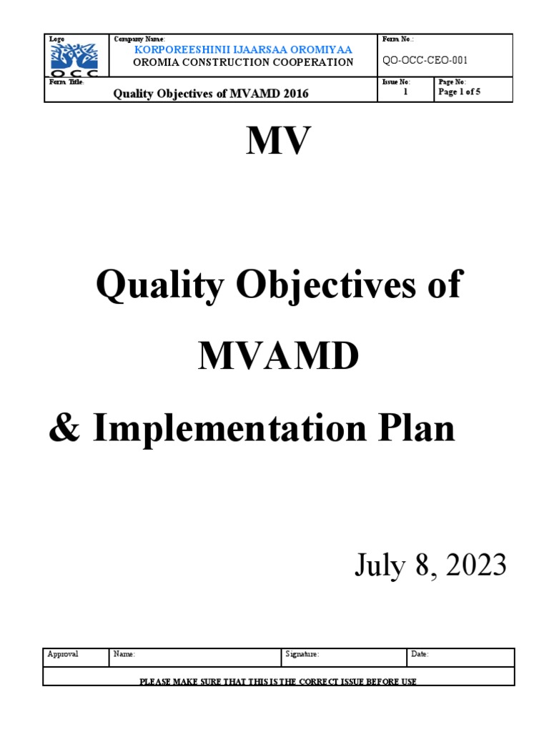 Final Quality Objectives MVAMD 2016 | Download Free PDF | Iso 9000 ...