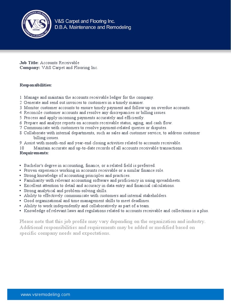 Accounts Receivable Job Profile | PDF
