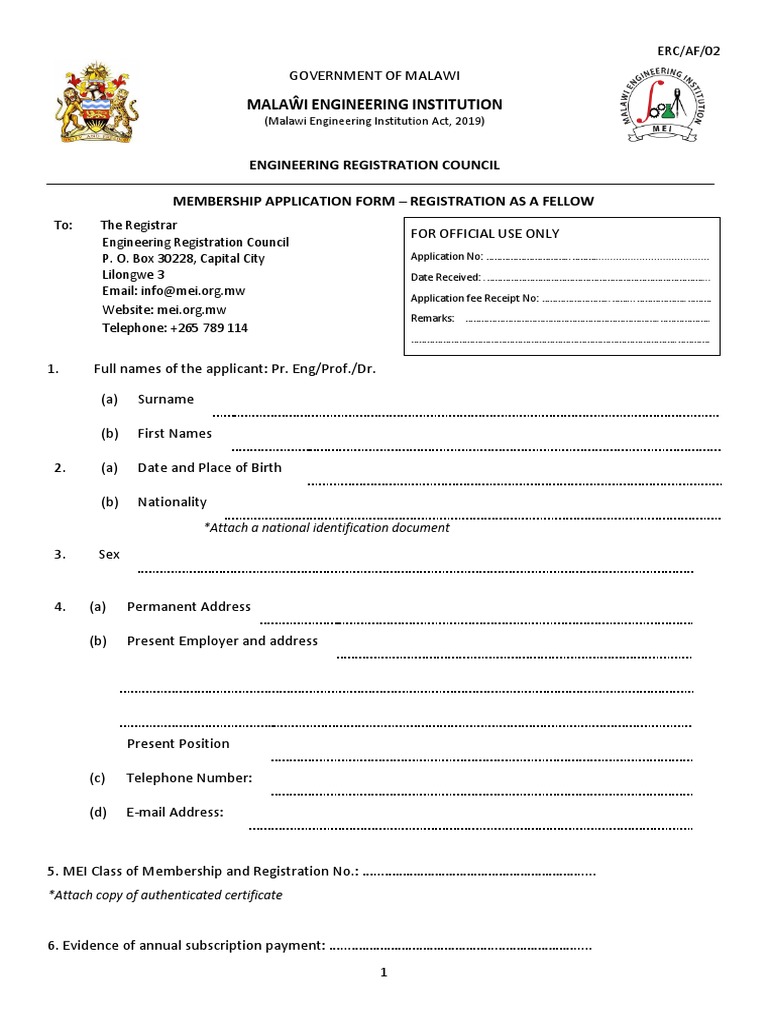02B Registration Application As A Fellow Form | Download Free PDF ...