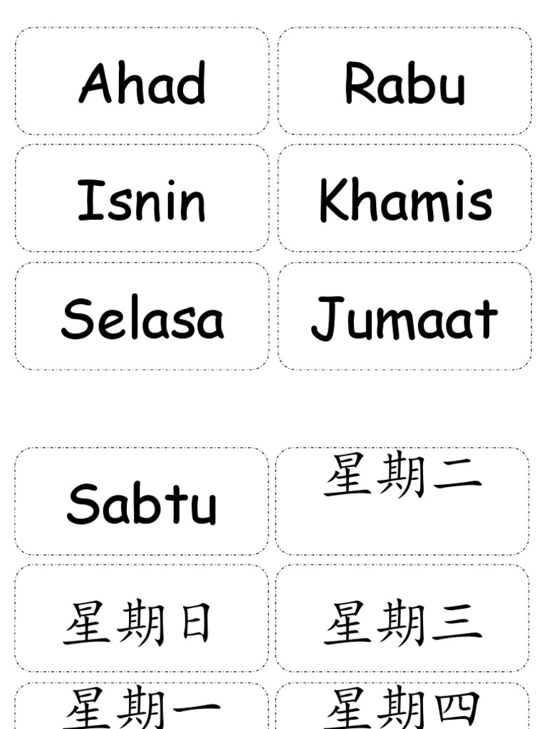 Flashcard Hari Dalam Seminggu | PDF