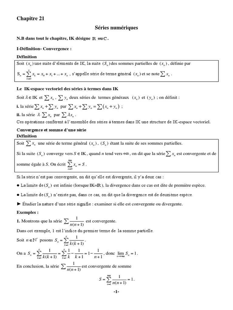 Convergence des séries numériques et propriétés | PDF | Série ...