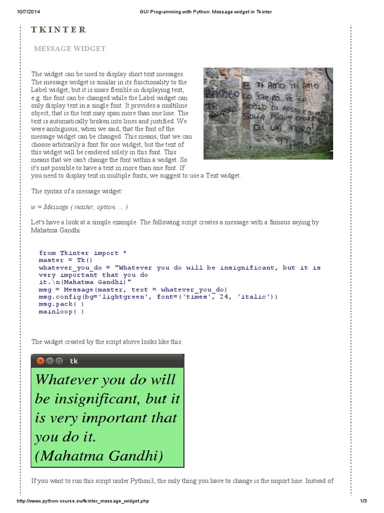 GUI Programming With Python - Message Widget in Tkinter | PDF | Software Development | Software ...