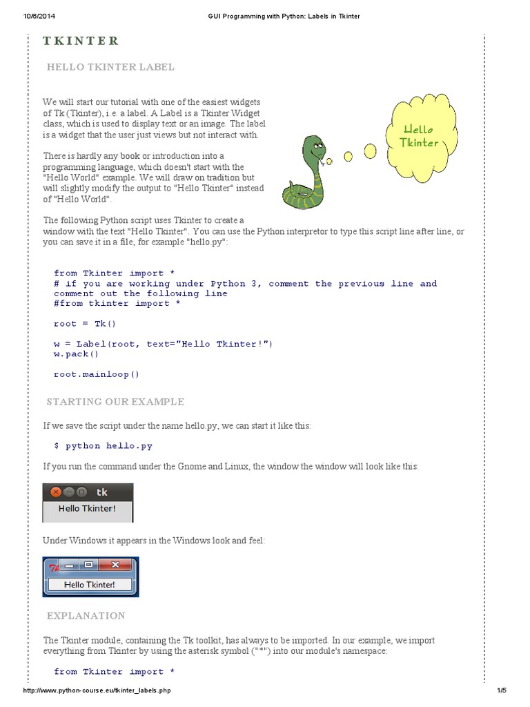 Gui Programming With Python Labels In Tkinter Pdf Computer Programming Software Engineering 