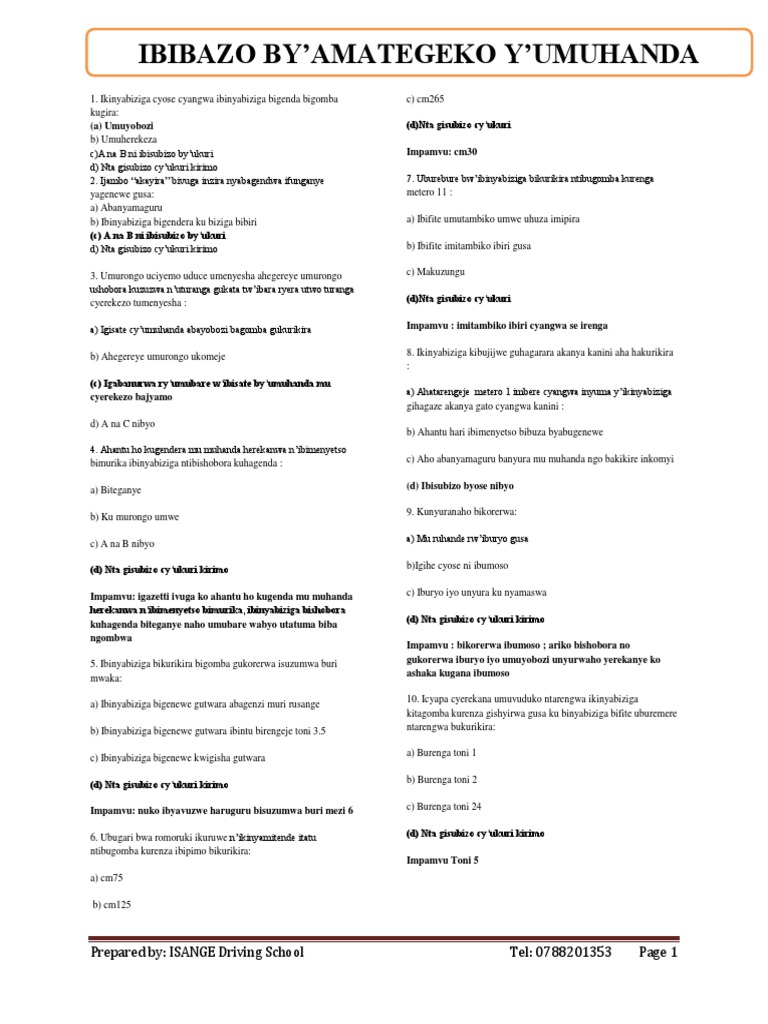 Isange Ibibazo By'amategeko Y'umuhanda | PDF