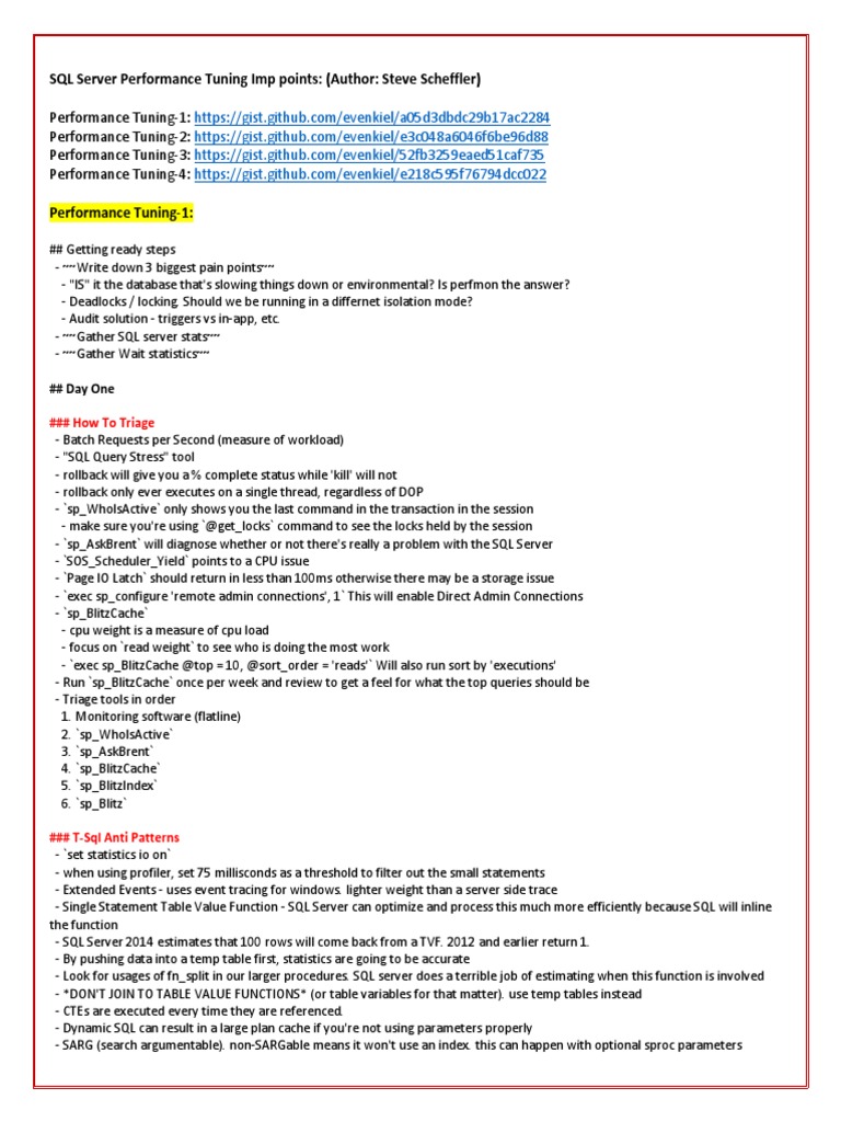 SQL Server Performance Tuning Imp Points | Download Free PDF | Microsoft Sql Server | Database Index