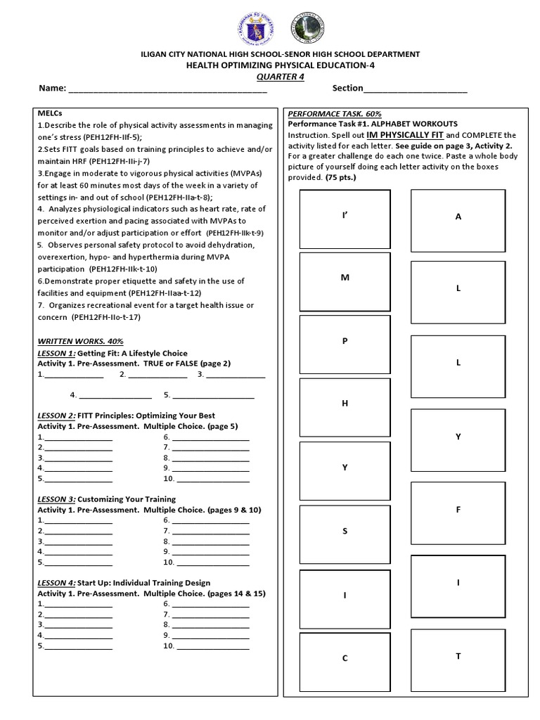 PE 4 Q4 Answer Sheet | PDF | Physical Fitness