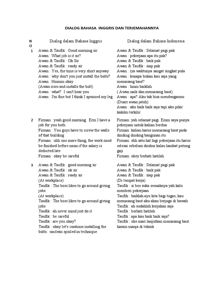 Dialog Bahasa Inggris Dan Terjemahannya | PDF