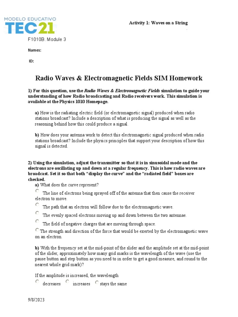 Radio Waves & Antenna Physics Homework | PDF | Transmitter | Radio