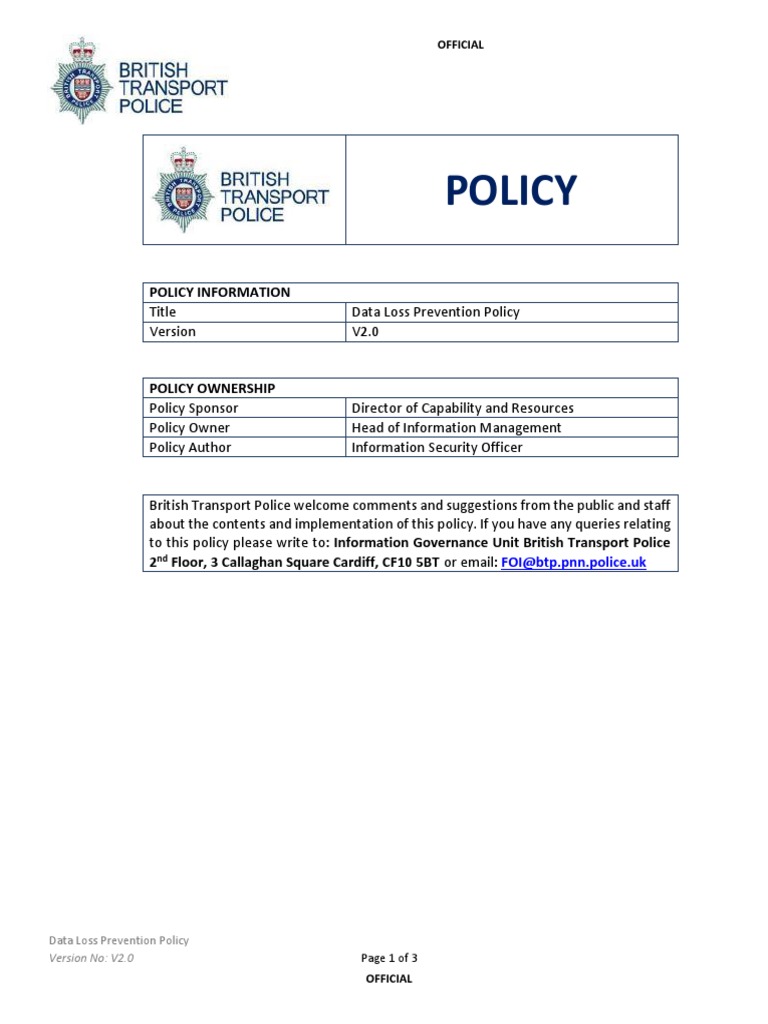 Data Loss Prevention Policy | PDF | Information Security | Computer Security