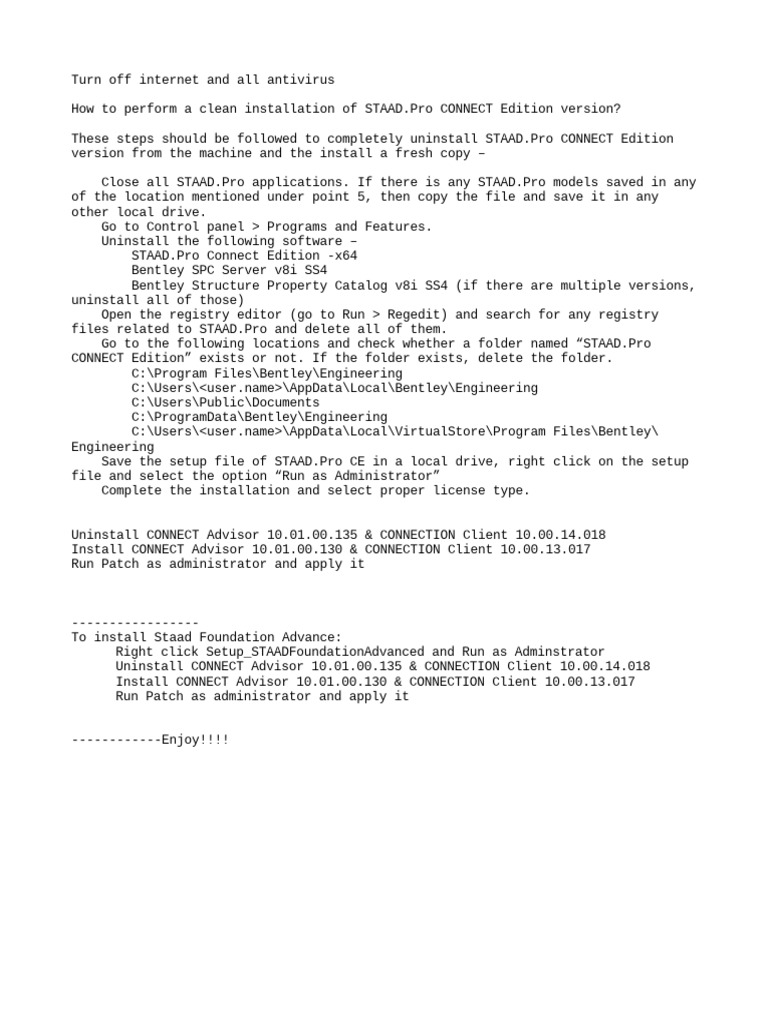Clean Installation of STAAD.Pro CONNECT | PDF | Business | Computers