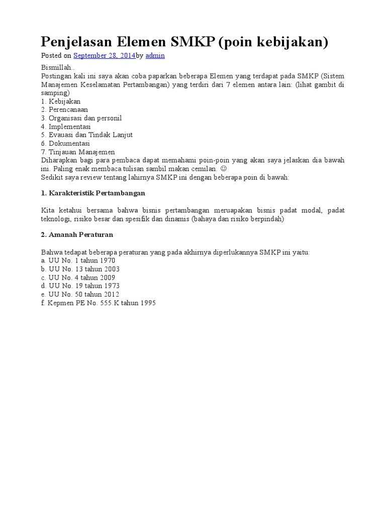 Penjelasan Elemen SMKP | PDF