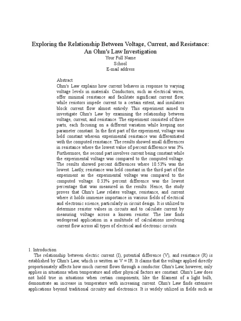 Ohm's Law (Lab Report) | PDF | Electrical Resistance And Conductance ...