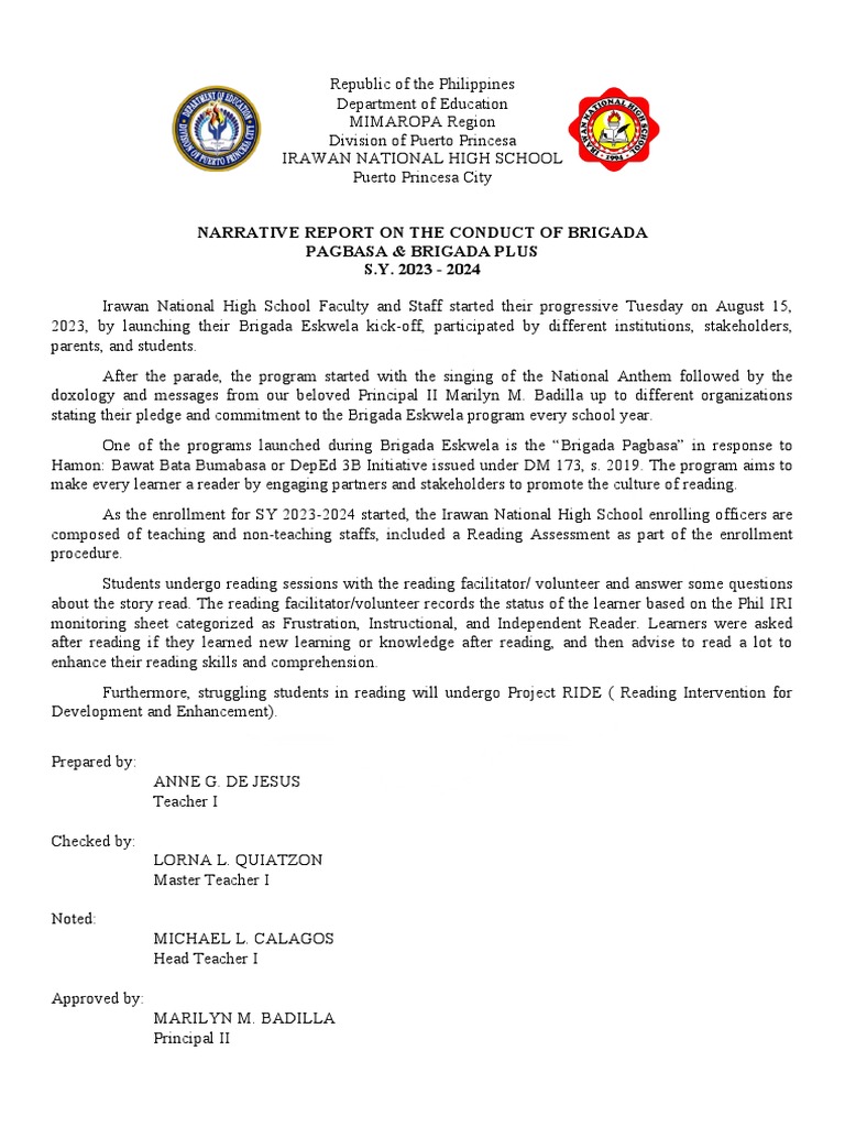 Brigada Pagbasa Initiative Report | PDF | Pedagogy | Learning