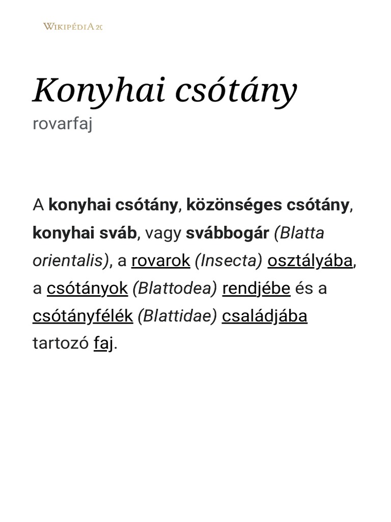 Konyhai Csótány - Wikipédia | PDF
