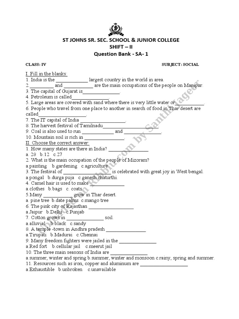 Class 4 Social Science Important Questions | PDF | Travel