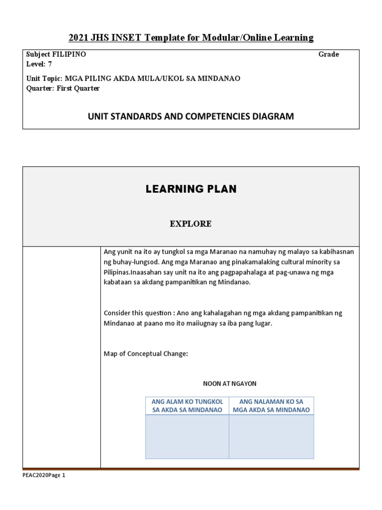 Learning Plan-Filipino 7 - 1stquarter | PDF