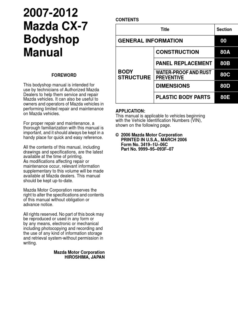 Mazda CX-7 Bodyshop Manual 2007-2012 | PDF | Welding | Construction