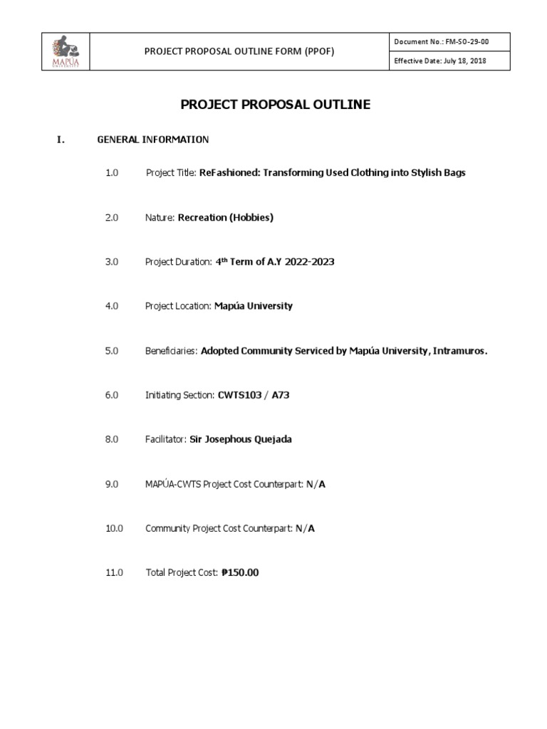 Project Proposal Outline Form | PDF | Fashion | Clothing