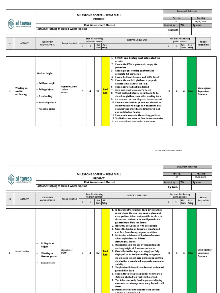 Risk Assessment For Flushing | PDF | Risk | Hazards