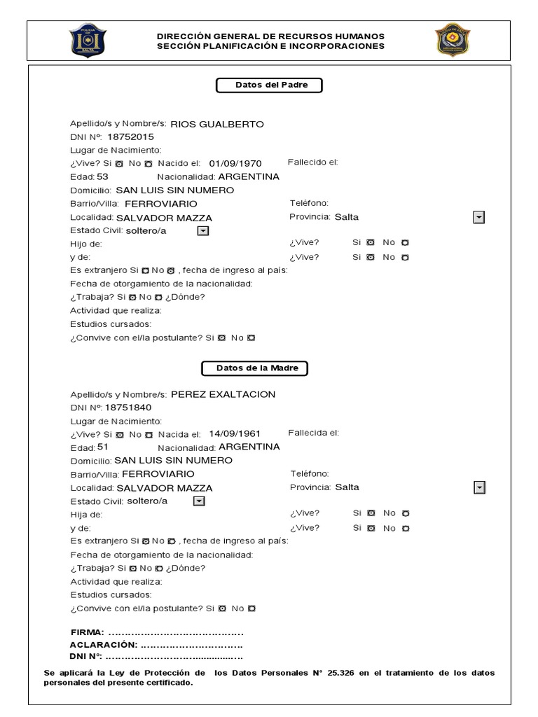 Datos Complementarios Declaracion Jurada 2024 | PDF | Policía