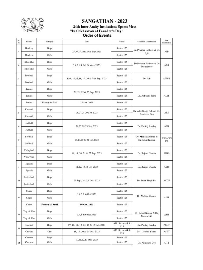 Inaugural Programme Schedule Sangathan2023 | PDF | Leisure | Games Of ...