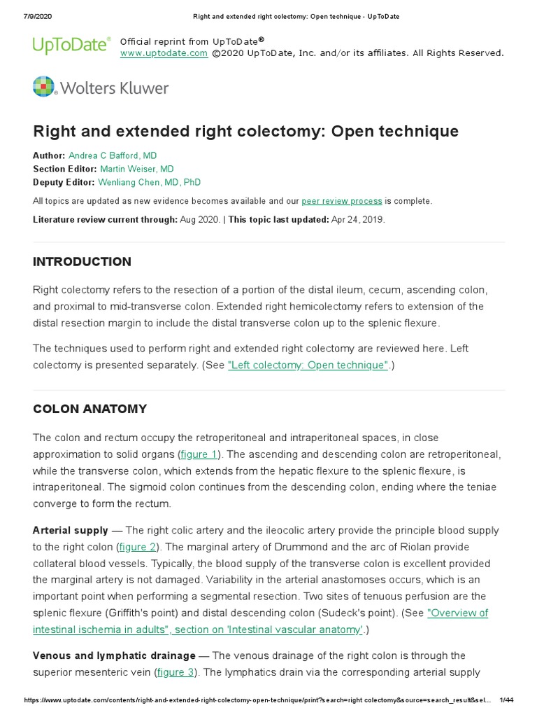 Right and Extended Right Colectomy - Open Technique - UpToDate | PDF ...