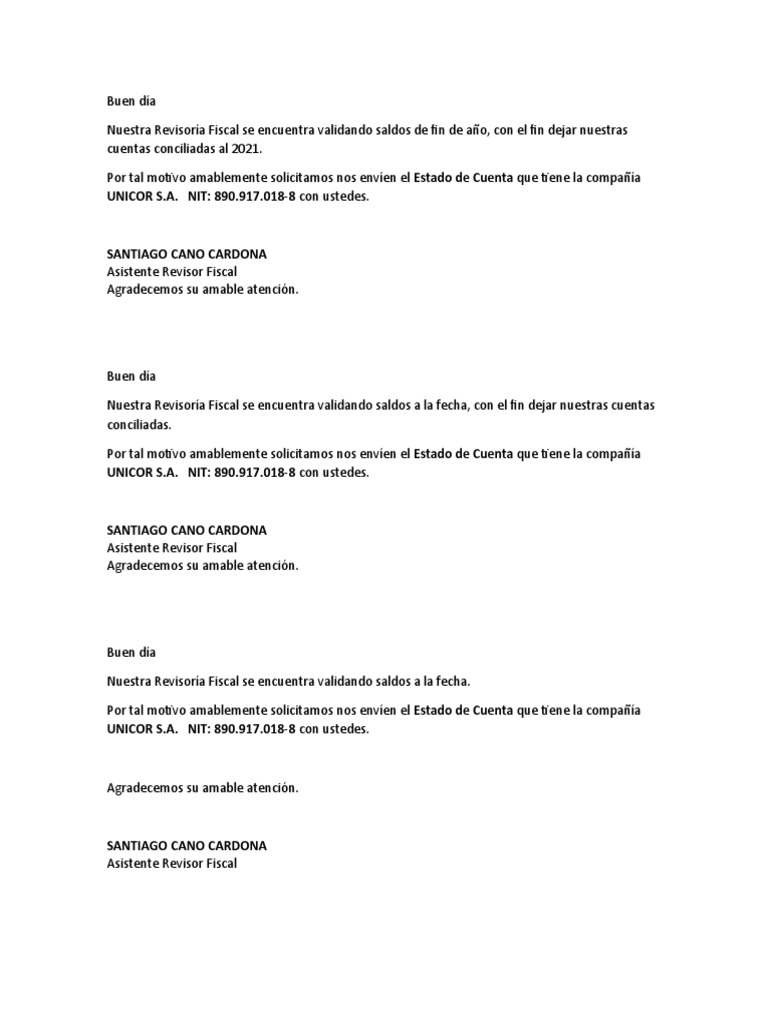 Modelo Carta Pedir Estado de Cuenta. | PDF