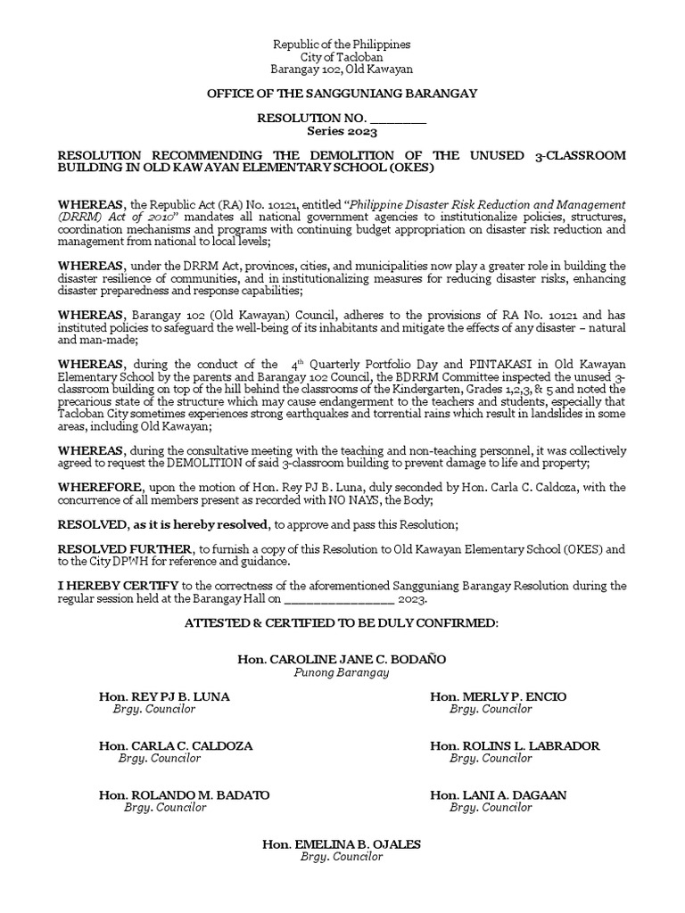 Barangay Resolution | PDF